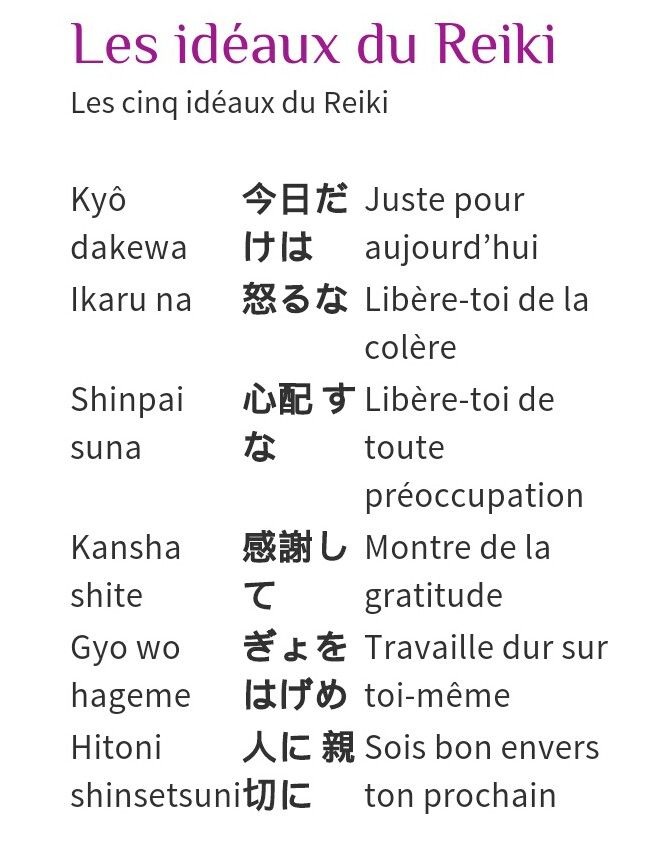 Les 5 idéaux du Reiki
